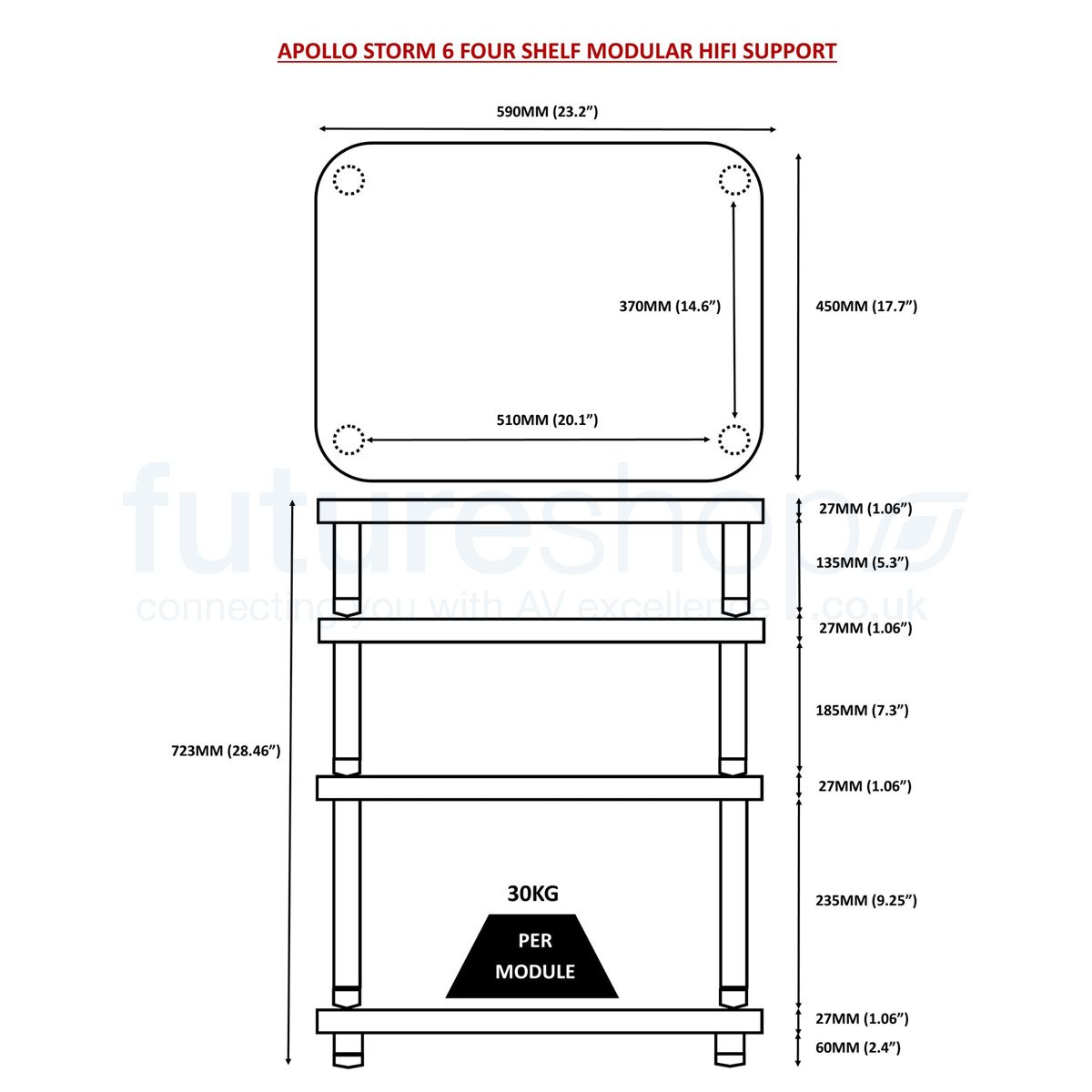 Atacama Apollo Storm 6 Back Edition Hi-Fi Rack Inc. Base Shelf