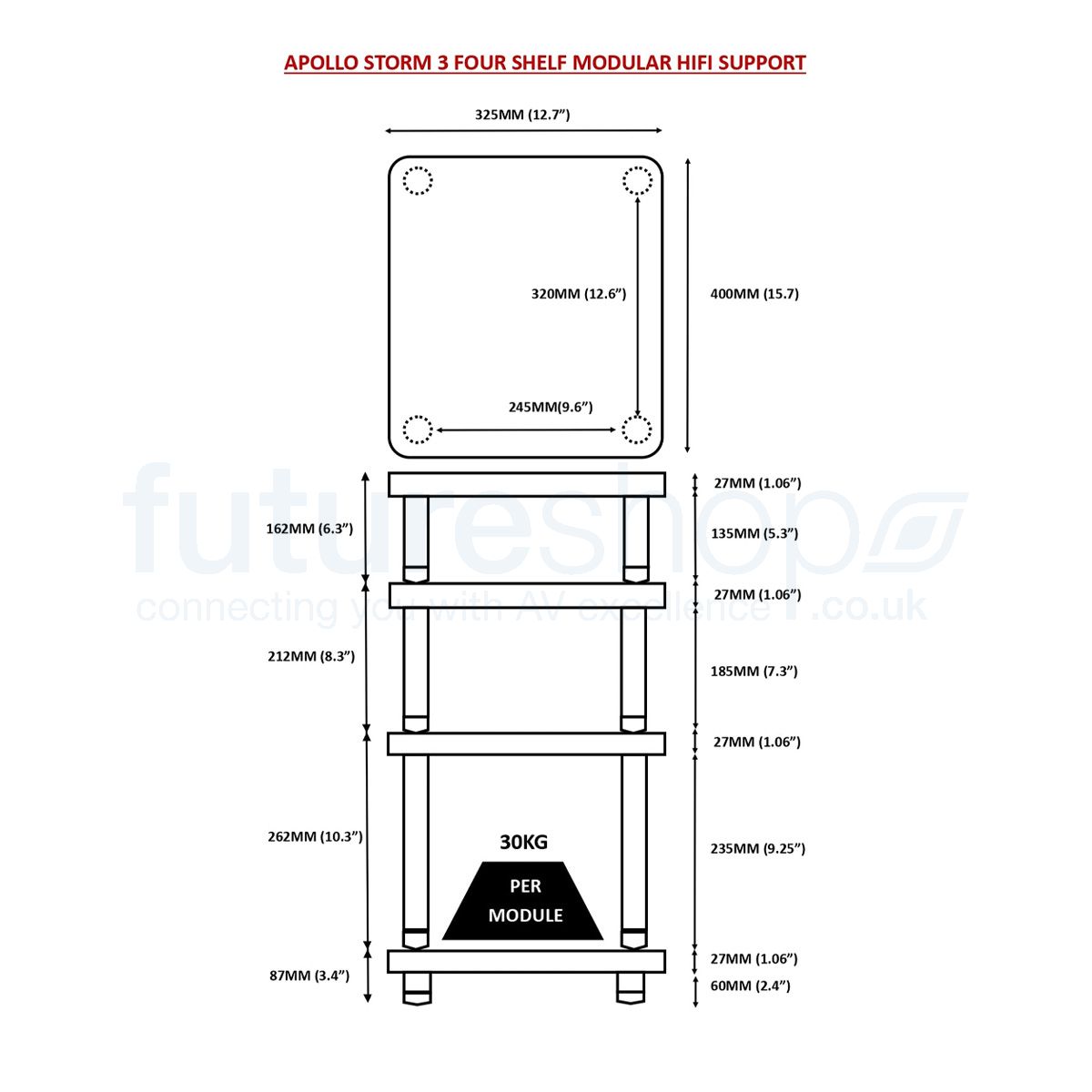 Atacama Apollo Storm 3 Solid Oak Hi-Fi Rack Inc. Base Shelf