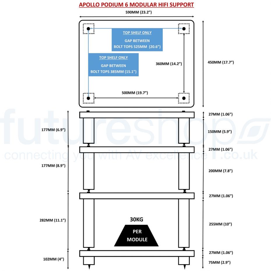 Atacama Apollo Podium 6 Hi-Fi Rack Inc. Base Shelf